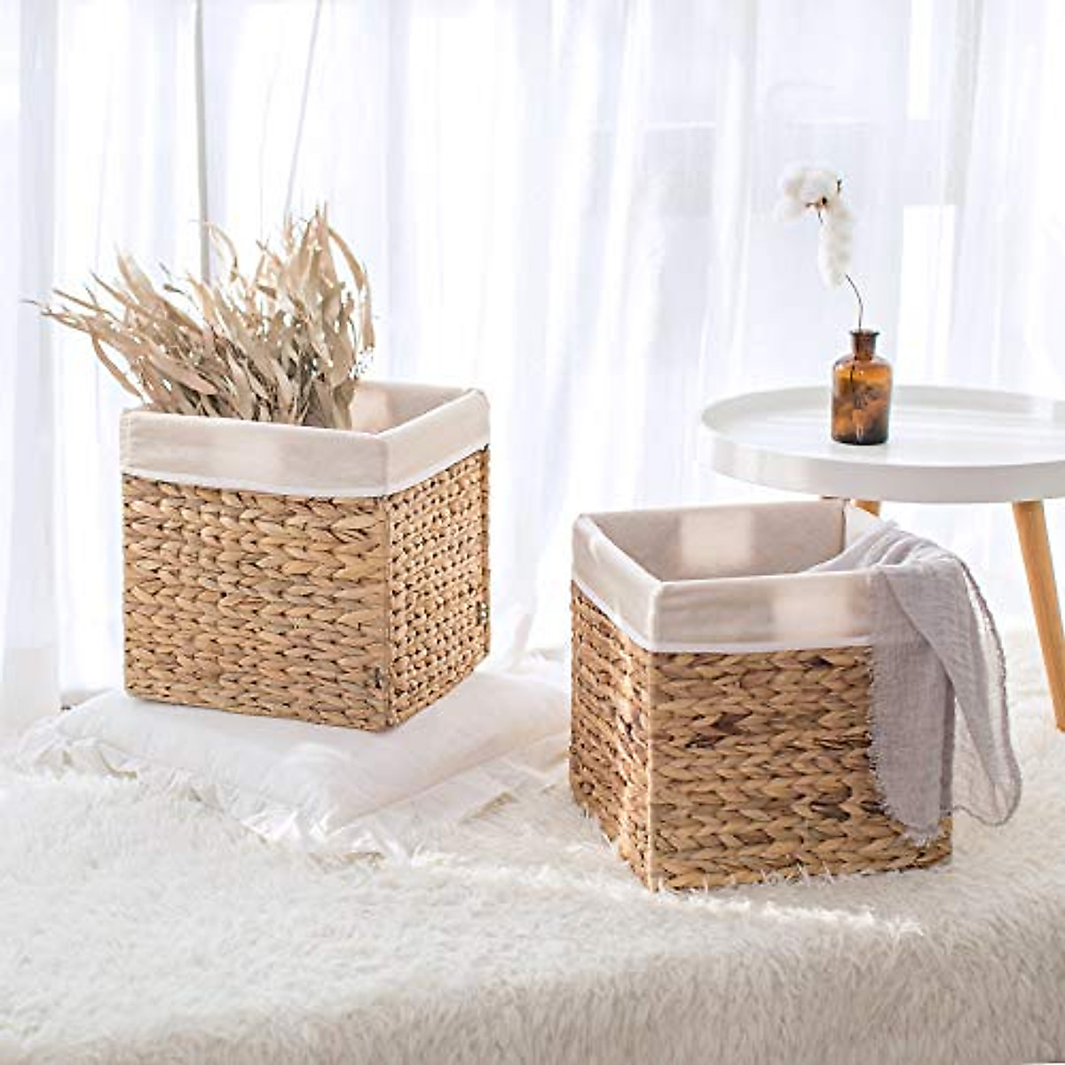 StorageWorks 5-Pack Water Hyacinth Storage Baskets, Square Wicker Baskets with Built-in Handles
