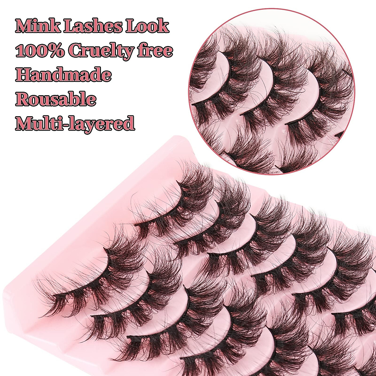 MilyBest Lashes False Eyelashes 10 Pairs Fluffy Cat Eye Faux Mink Lashes Pestañas Postizas D Curl Volume Fake Lashes Wispy Natural Look Eye Lashes Strip Sets Pack