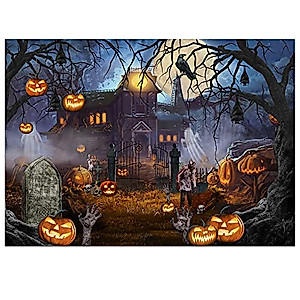 Halloween Backdrop, Halloween Ghost Castle Pumpkin Photo Backdrops for Photography 7x5ft, Halloween Night Castle Back Drops Background for Pictures Halloween Party Decorations Banner Booth Props