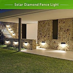Diamond Solar Fence Lights ,Solar Deck Lights , Solar Wall Lights Outdoor Lights, Decorative Waterproof Solar Powered LED Garden Light , Outside Solar Step Lights for Patio,Decor,Garden,Porch, 4 Pack