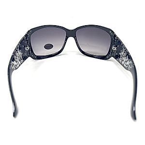 Texas West Women's Sunglasses With Bling Rhinestone UV 400 PC Lens in Multi Concho (Metal Cross Floral Black)