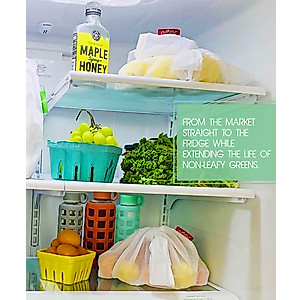 DUAL Purpose Reusable Produce and Grocery Bags, Set of 9 SEE THROUGH Mesh | with Handles | Shopping Bags & Farmers Market Net Bag, Washable | Storage for Food, Fruits, Vegetable and Shopping Organizer