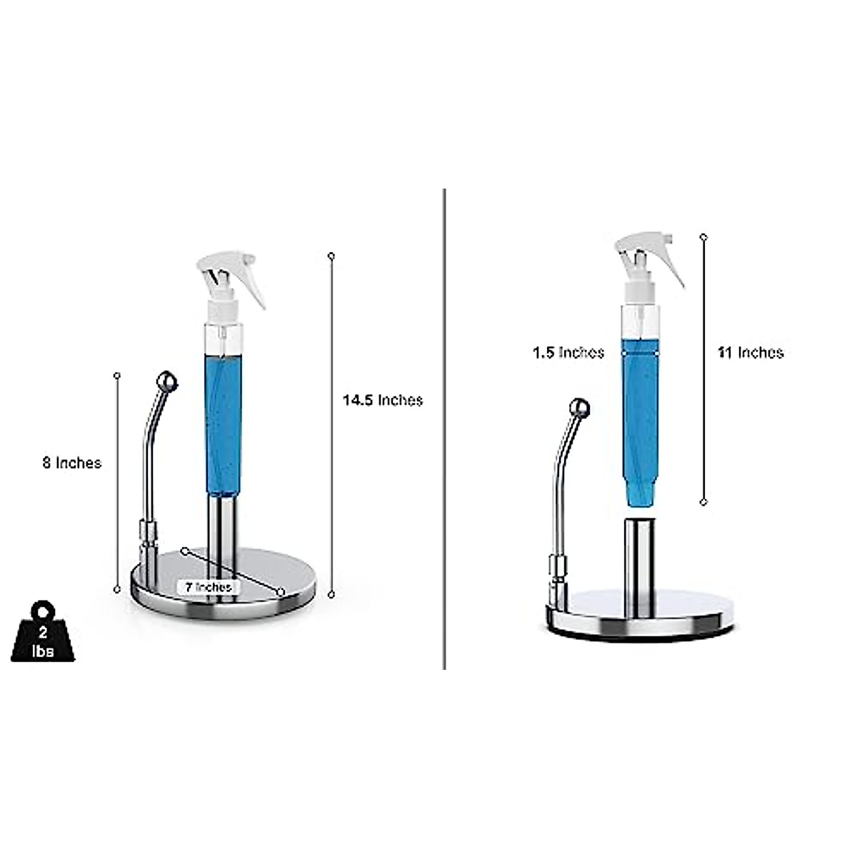 Paper Towel Holder with Spray Bottle by Elevated Essentials - Heavy Non Slip Weighted Stainless Steel Base for One Handed Operation - The Perfect Countertop Kitchen Paper Towel Holder