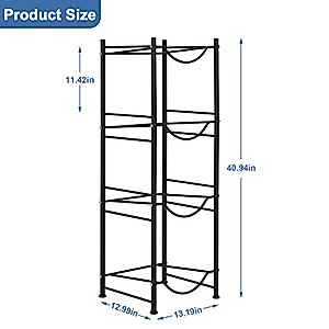 5 Gallon Water Bottle Jug Holder 4 Tier Heavy Duty Water Cooler Jug Storage Rack Detachable Gallon Water Jug Bottle Organizer Shelf for Home Kitchen Office Breakroom Space Save, Black