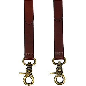 Lawevan Men's Reddish Brown Shiny Genuine Leather Suspenders, Steampunk Style Y back Adjustable Belt Loop, 3 Snap Hooks