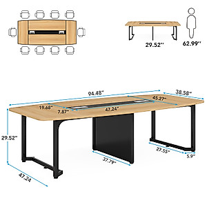 Tribesigns 8FT Conference Table, 94.5L x 47.2W inch Large Meeting Table, Modern Rectangular Seminar Table for Office Meeting Conference Room, Metal Frame