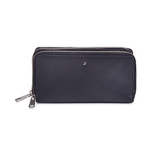 Zinda Genuine Leathers Women’s Wallet Purse Long Double Zip Around RFID Protection (Black)