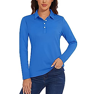 TACVASEN Women's Polo Shirts Lightweight Soft Stretch Golf Apparel for Women, Azure, L