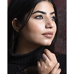 Silver Eternity 925 Sterling Silver Pink Stone Rhodochrosite Ring for Women Natural Gemstone Rhodochrosite 925 Sterling Silver Ring Jewelry for Women (Pink, Ring Size 10)