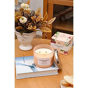 Raspberry Strawberry Vanilla Scented Candles for Home | Natural 3 Wick Soy Candle | Calming Aromatherapy Candle Gift for Women and Men | 15.8 Oz Large Relaxing Candle Highly Scented