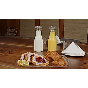 AYL Set of 4 Glass Carafe with Lids, 1 Liter Water Pitcher Beverage Serveware Carafe, Clear Glass Pitcher for Mimosa Bar, Cold Water, Brunch, Wine, Juice, Milk, Iced Tea, Lemonade,1 Hand Pour Lid