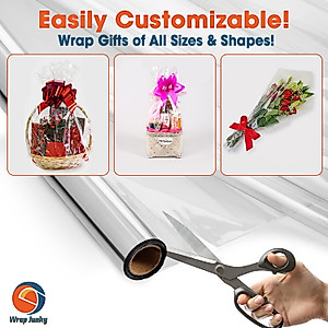 Wrap Junky Premium 3mm Thick Clear Cellophane Wrap Roll | 31.5” x 100 ft (Unfolded) Folded to 15.7” | Cellophane Wrap for Gift Baskets | Durable & Tear-Resistant | Clear Wrapping Paper for Food, Flower & Craft