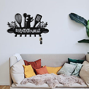 Pentacle Toys La Ratatouille Metal Key Holder - 6 Hooks Metal Hanger - Metal Kitchen Hook - Kids Room Cartoon Theme Decor - Room Entrydoor Hook Sign - Unique Room Door Decor