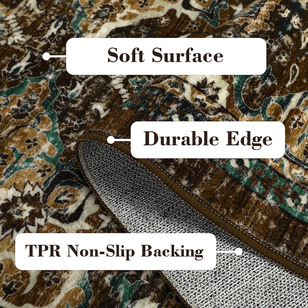 LUXLOOM Washable Rugs 9x12 Rug for Bedroom Vintage Living Room Rugs Bohemian Medallion Rug Boho Large Area Rug Non Slip Throw Rugs Stain Resistant Carpet for Office Dining Room 9'x12' Brown/Green