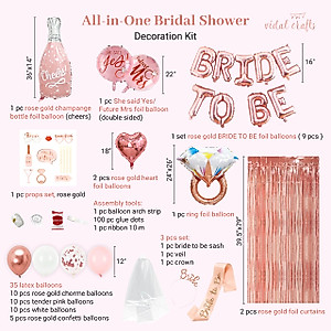 VIDAL CRAFTS Rose Gold Bridal Shower Decorations - Ideal for Bridal Shower & Bachelorette Party Decor with Latex & Confetti Balloons, Bride Banner, Bridal Veil, Fringe Curtains, Bride Sash, and Props