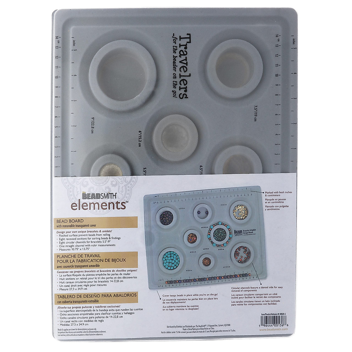 The Beadsmith Elements Bracelet & Anklet Design Bead Board – 10.75 x 13.75 Inches – Removable Transparent Cover – Flocked Surface, Multiple Channels & Printed Ruler – for Jewelry Making