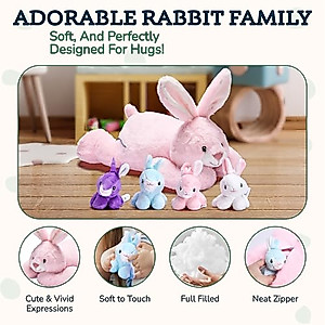 Snug A Babies Bunny Stuffed Animals with Babies Inside - Mommy and 4 Baby Rabbit Plushes for Imaginative Play - Soft Cuddly Companion for Kids - Stuffed Animals for Girls Ages 3 to 8 Years