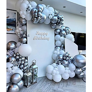 FOTIOMRG 125pcs Metallic Silver Balloons Different Sizes Pack, 18 12 10 5 inch Chrome Silver Latex Balloons Garland Kit for Birthday Baby Shower Disco Graduation Party Decorations