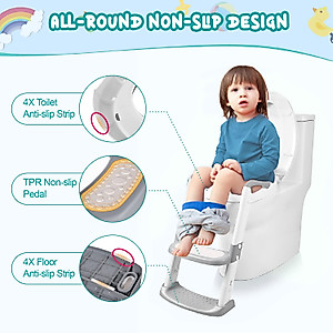 Potty Training Toilet Seat for Kids with Step Stool Ladder, Toddler Potty Toilet Seat for Boys Girls with Anti-Slip Design, Foldable Toddler Toilet Potty Chair, Super Sturdy (Grey)