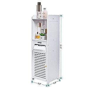 ITWAZ Multipurpose Bathroom Standing Cabinet with Single Door and 3-Layer, Free-Standing Shelves for Living Room Bathroom Storage Cabinet,9.8" Lx9.8 Wx31.5 H White B