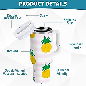 RPLIFE Yellow Pineapples Stripe Pastel Tumbler Cup, Stainless Steel Tumbler, Water Cup with Straw and Lid