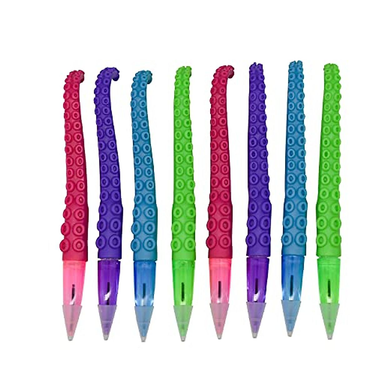Maydahui 8PCS Octopus Tentacle Shaped Ballpoint Pen Funny Finger Puppet Pen Black Ink Devilfish Fish Pens Soft Silicone for Boys School Student
