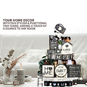 AONEHOME 2 Tiered Tray Stand, White Tiered Tray Decorative Trays – 2 Tier Cupcake Stand - 2 Tier Serving Tray - Tiered Tray Decor