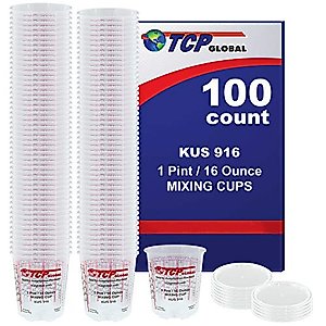 (Full Case of 100 each - Pint (16oz) Paint Mixing Cups) by Custom Shop - Cups have calibrated mixing ratios on side of cup Box of 100 Cups Epoxy Resin Epoxy Resin