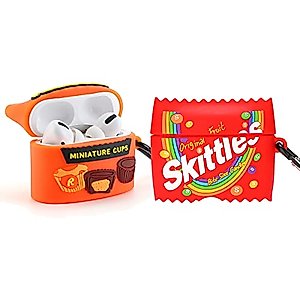 【2 Pack】 Aerymli 3D Food Case for Airpods Pro Case,Rainbow Candy+Ree's Chocolates Airpod Pro Case,3D Kawaii Unique Character Fashion Kits Kids Teens Girls Women Soft Silicone case for Airpods Pro