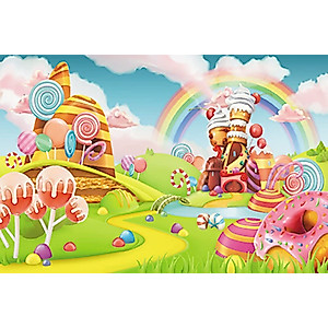 Colorful Rainbow Photography Backdrop Baby Shower Banner Decorations Cartoon Sweet Candy Lollipop Dessert Photo Background Boys Girls 1st Birthday Party Vinyl 5x3ft Photo Booth Studio Props