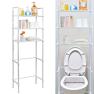 Over the Toilet Storage Cabinet, 3-Tier Bathroom Storage Shelves, Freestanding Behind Toilet Storage Standing Shelf, Above Toilet Storage Rack, Space Saver Bathroom Washroom Organizer for Home (White)