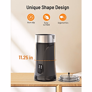KLEAH 4 in 1 Milk Frother and Steamer, Non-Slip Design, Stainless Steel, Silent Operation Hot & Cold Milk Steamer, Auto Shut-Off Frother for Latte, Coffee, Cappuccino, Macchiato, Easy Cleaning, 240ml