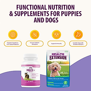 Health Extension Bundle - Little Bites Dry Dog Food Chicken & Brown Rice Recipe (4 lbs) & Multivitamin (30 Tablets) - High-Protein, Balanced Nutrition for Dogs of All Life Stages
