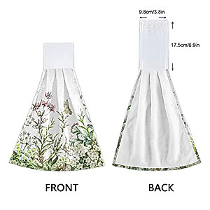 Sletend Hanging Kitchen Towel with Loop Herb Plant Hand Towel 2 Pcs Soft Microfiber Coral Velvet Tie Towel Decor for Bathroom Laundry Room Decor
