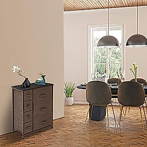 Byouth Dresser with 7 Drawers - Furniture Storage Tower Unit for Bedroom, Hallway, Closet, Office Organization - Steel Frame, Wood Top, Easy Pull Fabric Bins (Brown)