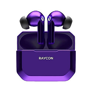 Raycon The Gaming Bluetooth True Wireless Earbuds with Built in Mic, Low Latency, 31 Hours of Battery, Charging Case with Talk, Text, and Play, Bluetooth 5.0 (Digital Purple)