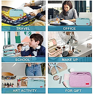 Large Capacity Pen Pencil Case Stationery Storage Large Handle Pen Pouch Bag 3 Layers Pen Pencil Organizer Bag with Double Zipper, Cosmetic Bag for College Students Men Women Girls Adults