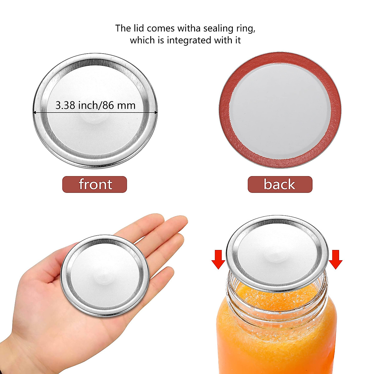 Canning Lids for Ball, Kerr Jars - Split-Type Metal Mason Jar Lids for Canning - Food Grade Material, 100% Fit & Airtight for Wide Mouth Jars (86mm Wide Mouth（100 Pcs）)