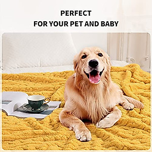 FY FIBER HOUSE Sherpa Blanket - 3D Pattern Design Yellow Throw Blanket for Sofa Couch, Bed, Warm Super Soft Cozy Microfiber Fleece Blanket for Living Room, Throw 50”x60”
