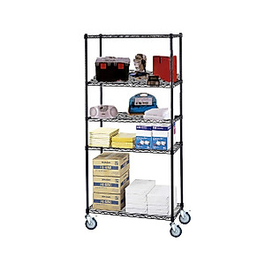 Omega Shelving Storage | 5 Tier Truck Shelving Unit 12" Deep x 60" Wide x 80" High- 800 lb Capacity per Shelf, Adjustable Wire Shelving, Tool-Free Assembly |Black Garage Shelving