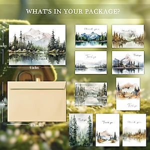 Thank You Cards Set of 20,4x6 Inches Watercolor Nature Forest Thank You Cards with Envelopes, Perfect Thank You Cards Bulk For All Occasions,incl. Baby Shower, Wedding, Birthday Party, Greeting