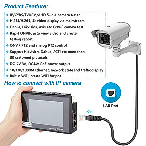 WSDCAM CCTV Tester with Wire Tracker, 4 Inch Portable Wrist IP Camera Tester CCTV Tester 4K H.265 IP CVBS CVI TVI AHD Analog Camera Tester with POE/IP Discovery/Camera Test Report