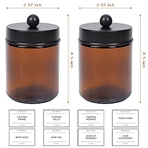 KUSVADO 2-Pack Bathroom Apothecary Storage Jars, Vanity Countertop Canister, Glass Jars Q-tip Holder, Cotton Swab Container, Bathroom Storage Container with 8 Pcs Waterproof Labels