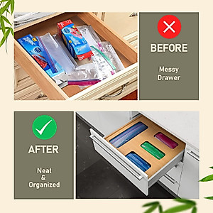 NADZ STORAGE Ziplock Bag Organizer plastic bag organizer for kitchen storage, 4 in 1 foil and plastic wrap organizer Compatible with Gallon, Quart, Sandwich & Snack