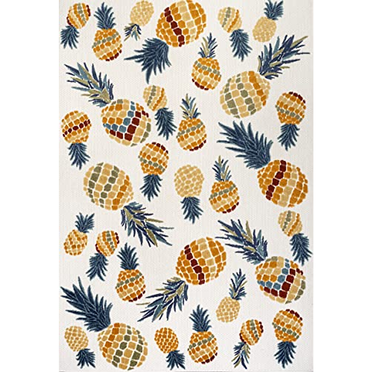 JONATHAN Y AMC117A-5 Ananas Bold Pineapple High-Low Indoor Outdoor Area-Rug, Tropical Coastal Casual Easy-Cleaning,Bedroom,Kitchen,Backyard,Patio,Non Shedding, 5 X 8, Orange/Navy