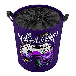 LynaRei Laundry Hamper Cool Game Joystick Small Dirty Clothes Storage Basket Purple Game Doodle Collapsible Waterproof Toy Organizer for Boys And Girls Bedrooms, Bathroom