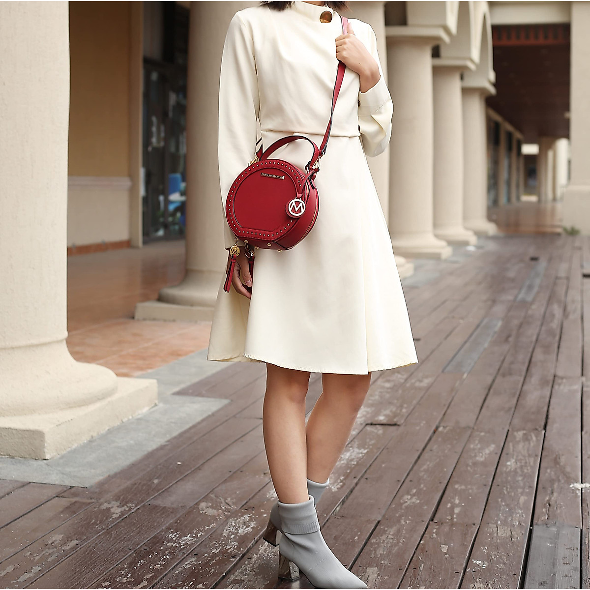 MKF Collection Circle Crossbody Bag for Women, Designer Lady Purse Round Messenger