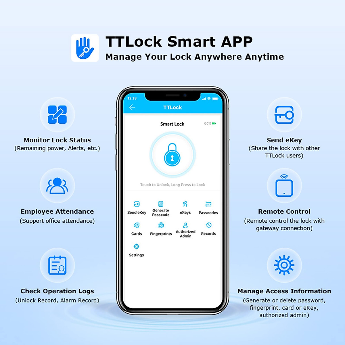 Smart Lock,TFX1 Bluetooth Enabled Fingerprint and Touchscreen Electronic Door Lock|TTLock App Unlock|Keyless Entry|Auto Lock|Fingerprint Door Lock for Home Office Apartment Hotel Garage School(Silver)