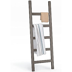 Ballucci Blanket Ladder, 5-Tier Towel Rack, Wood Decorative Ladder Shelf for Blankets, Throws, Quilts in Bathroom, Living Room, Bedroom, 54" Tall - Rustic Gray