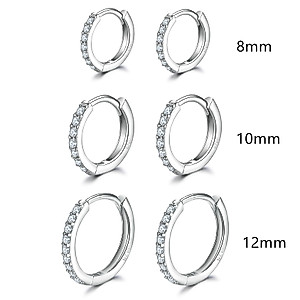 Sterling Silver Hoop Earrings | Sterling Silver Stud Earrings for Women - 6 Pairs Hypoallergenic Tiny Cubic Zirconia Stud Earrings Set & Cartilage Earring Hoops